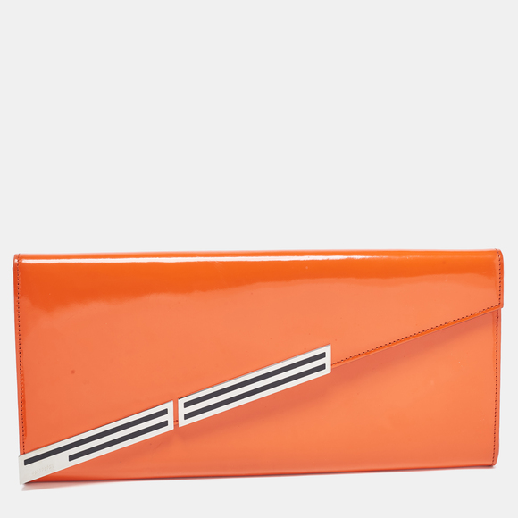 Gucci | Bags | Gucci Orange Patent Leather Sigrid Oversized Clutch ...